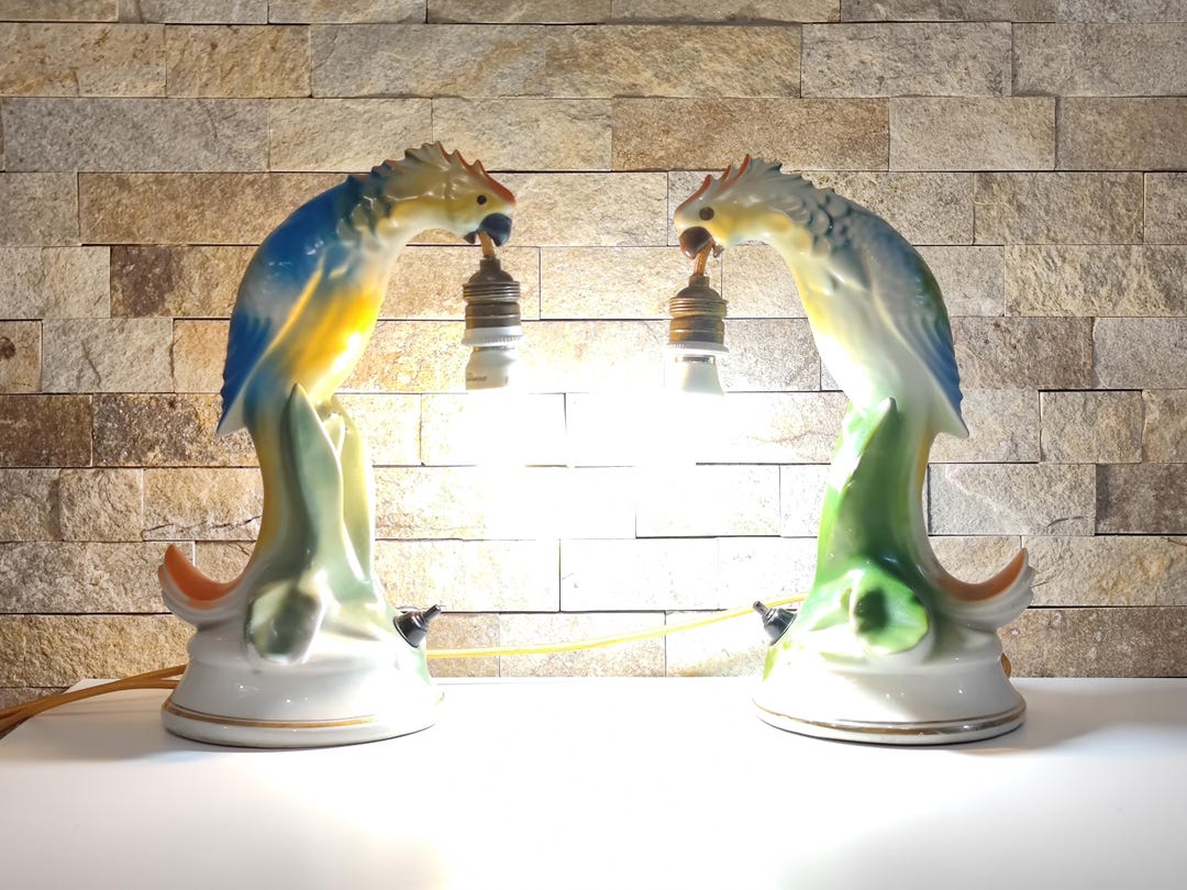 Porcelain Parrot Night Lamp, Hollywood Regency Desk Lamp, Unusual ...