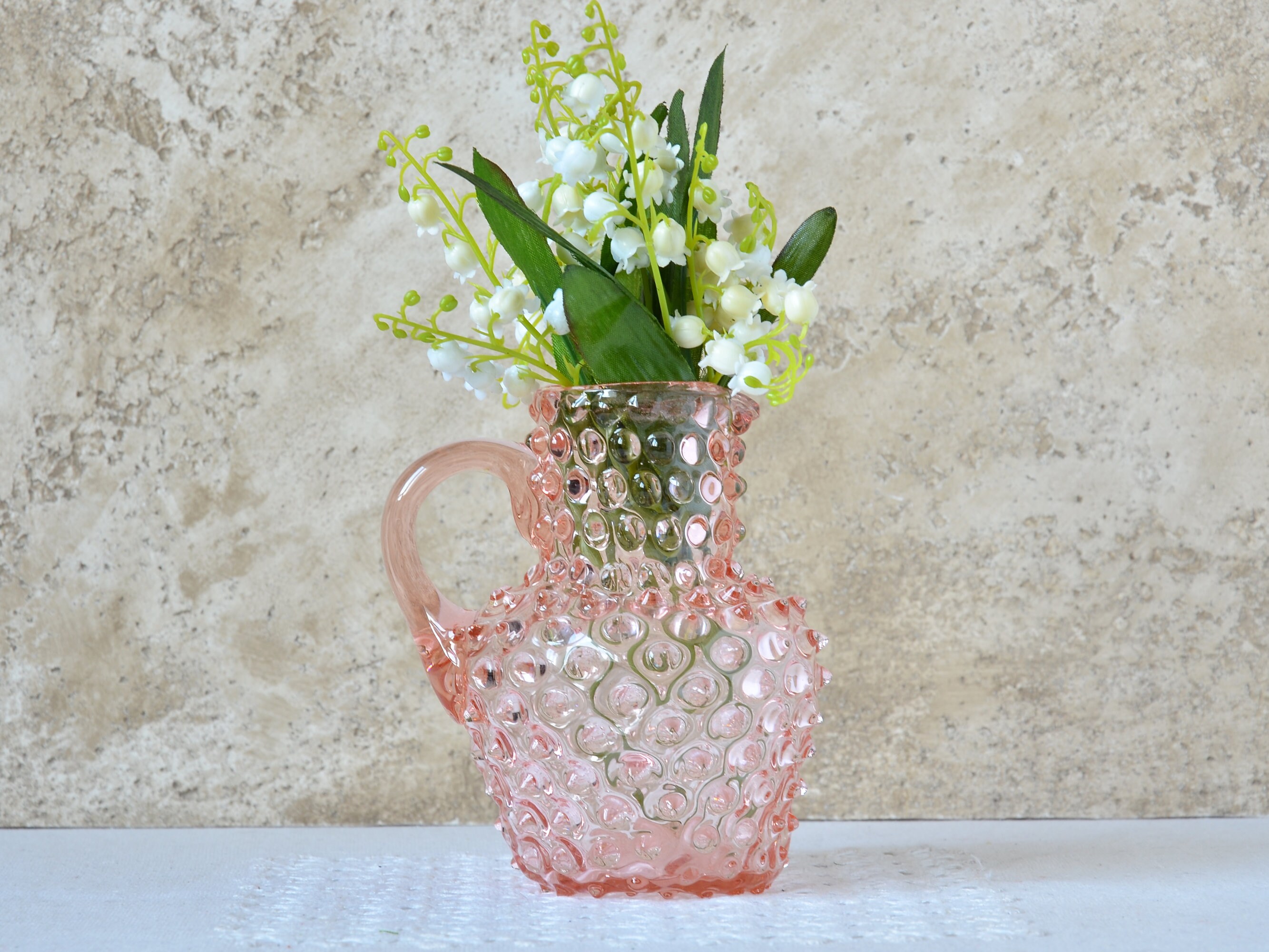 Vintage Pink Glass Vase Small Blown Glass Jug Artisan Vase Pink Glass Vase For Flowers Pink