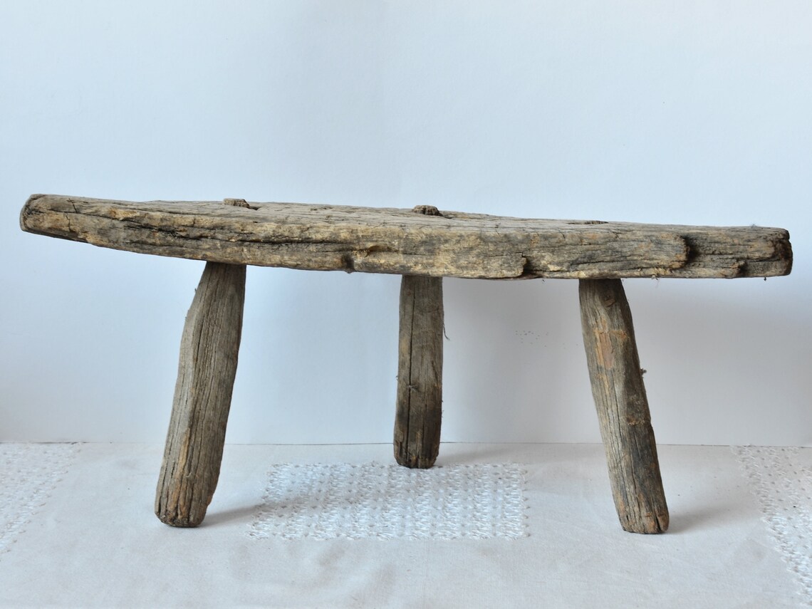 Antique Milking Stool, Three-legged Chair Wooden, Folk Farmhouse Stool ...