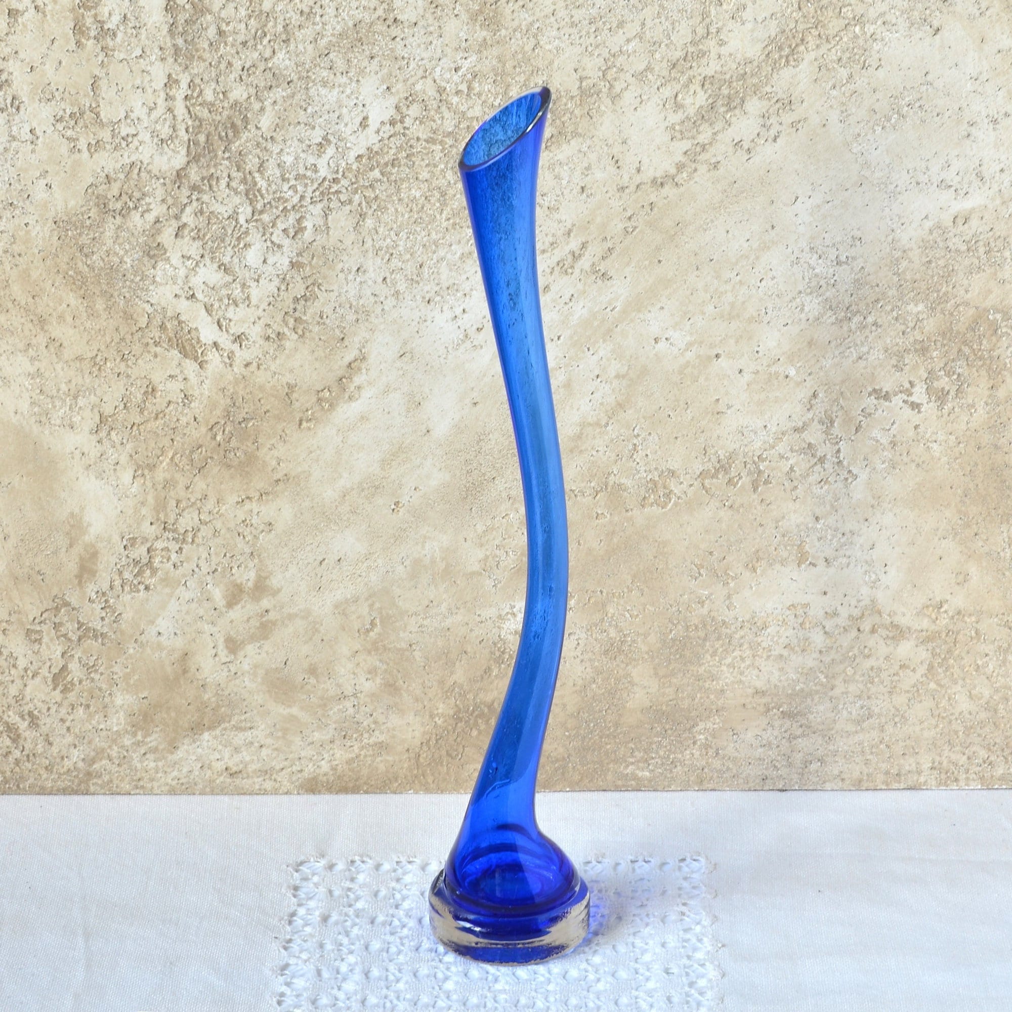 Curved Glass Vase for Single Flower, Tall 14 Blue Glass Vase ...