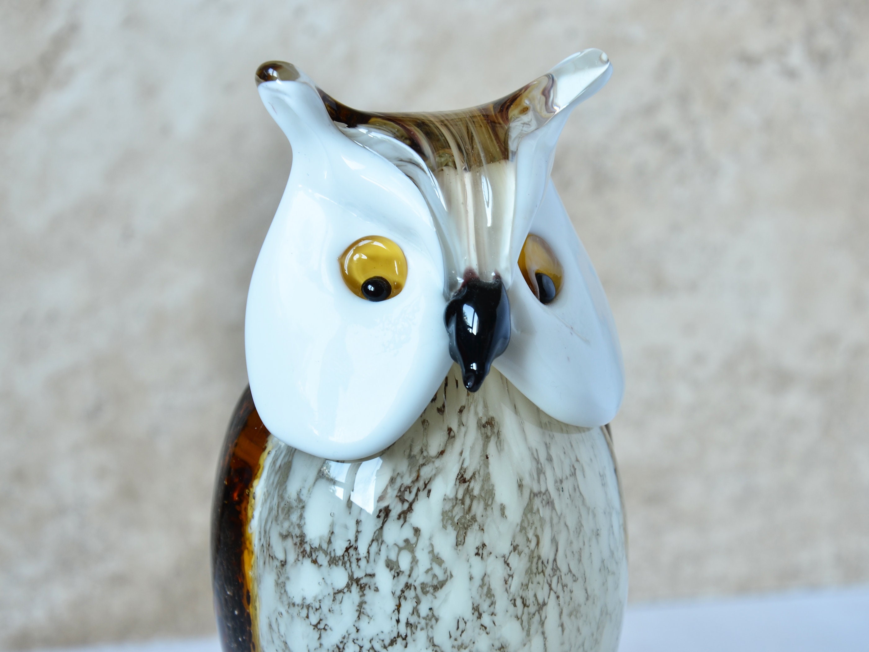 Owl Glass Murano Style Venetian Glass Sculpture Elegant Blown Glass Statue Office Decor T