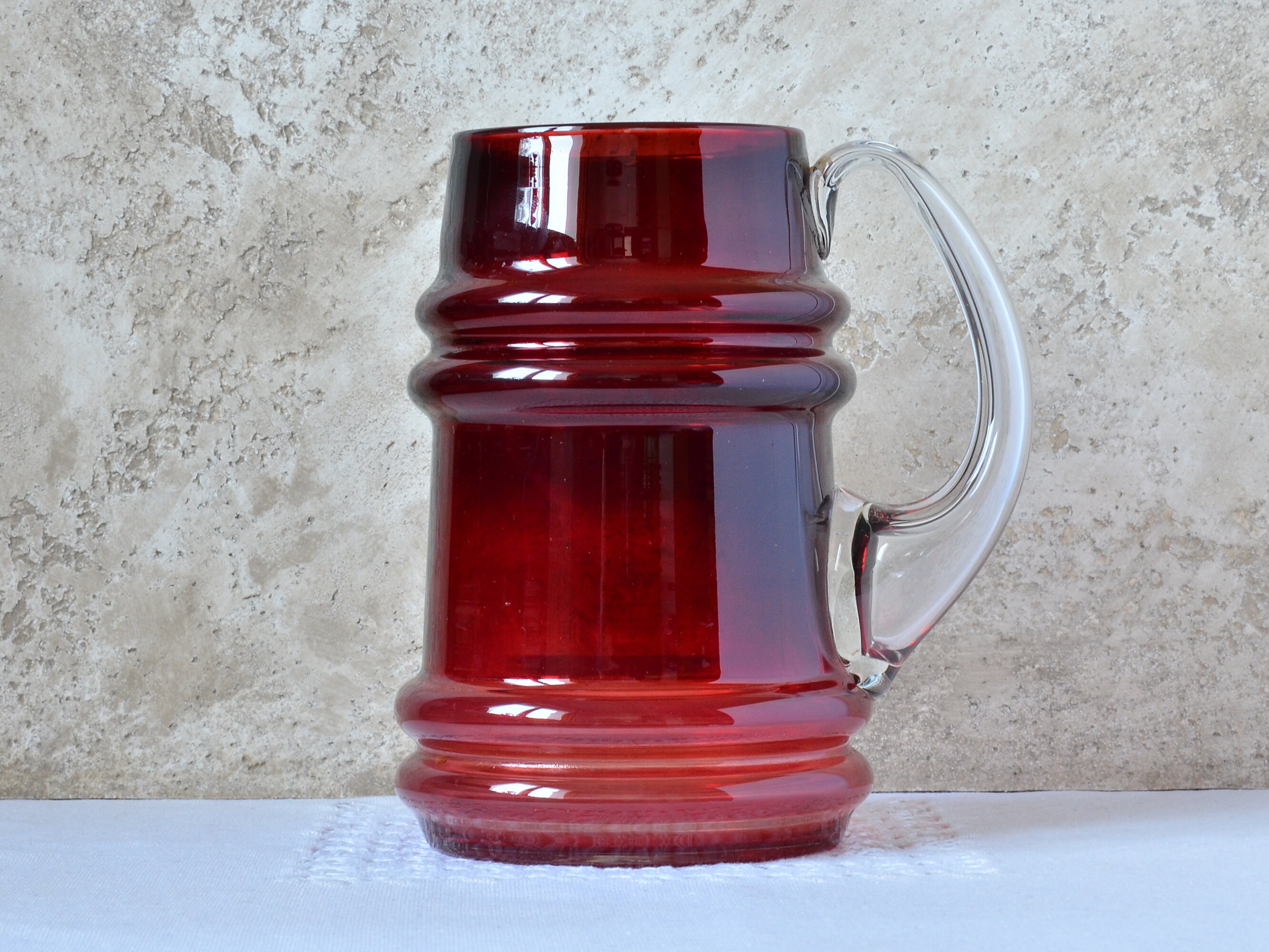 Vintage Beer Mug, Ruby Red Glass Mug for Beer, Blown Glass Mug, Red Bar ...