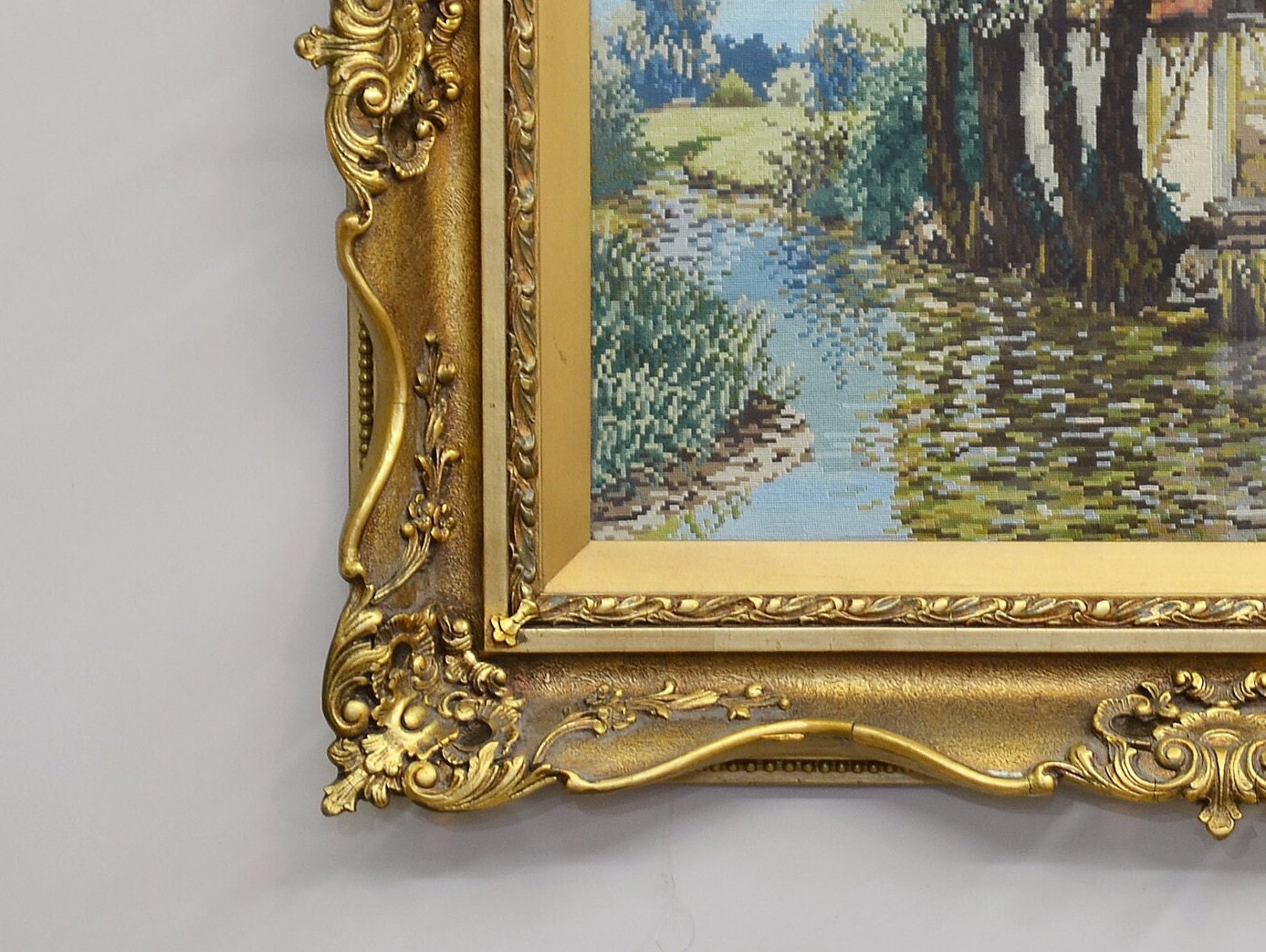 Victorian Rectangular Gold Frame With Tapestry lake House, Vintage Lake ...