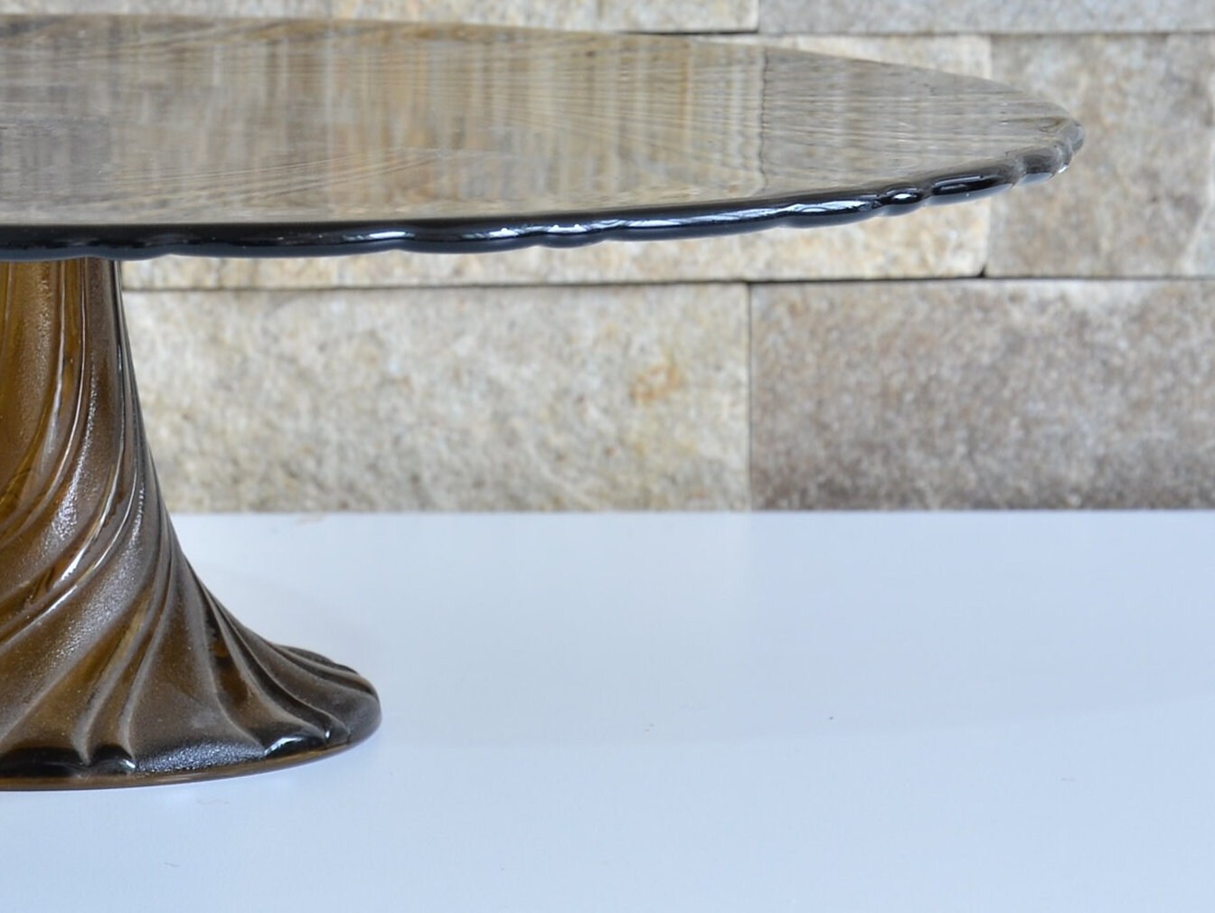 Beautiful Wedding Glass Cake Stand Large 14, Cupcake Stand, Brown Glass ...