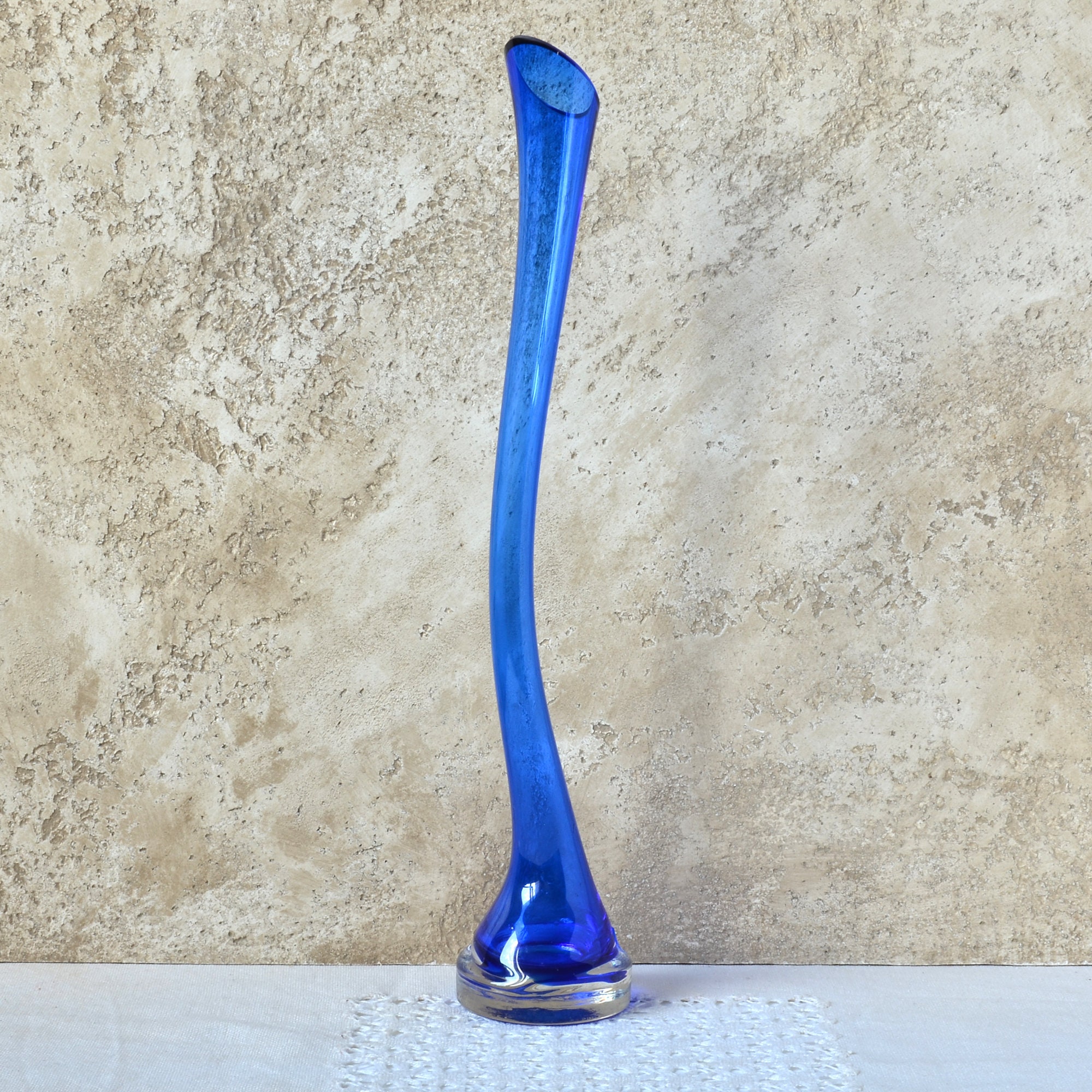 Curved Glass Vase for Single Flower, Tall 14 Blue Glass Vase ...