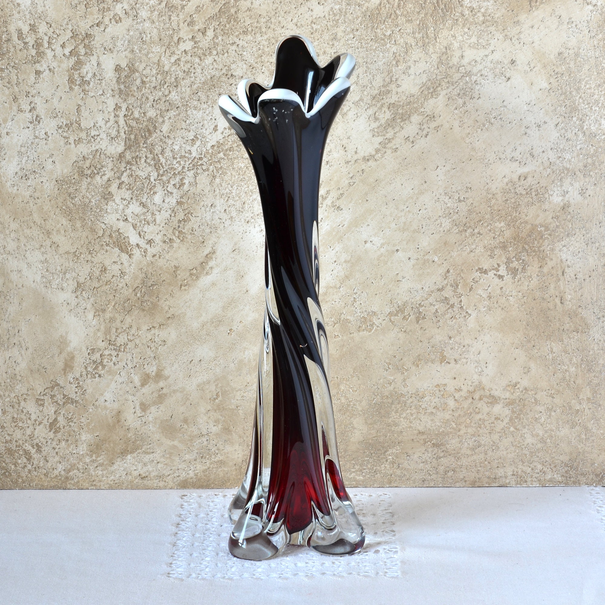 Vintage Twisted Stem Glass Vase for Flowers, Hand Blown Glass Swung ...