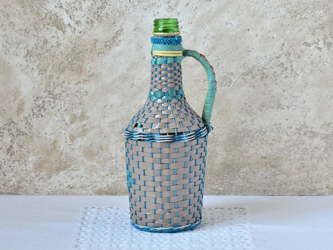 Vintage Wicker Bottle With Handle, Accent Country Cottage Decor, Old ...