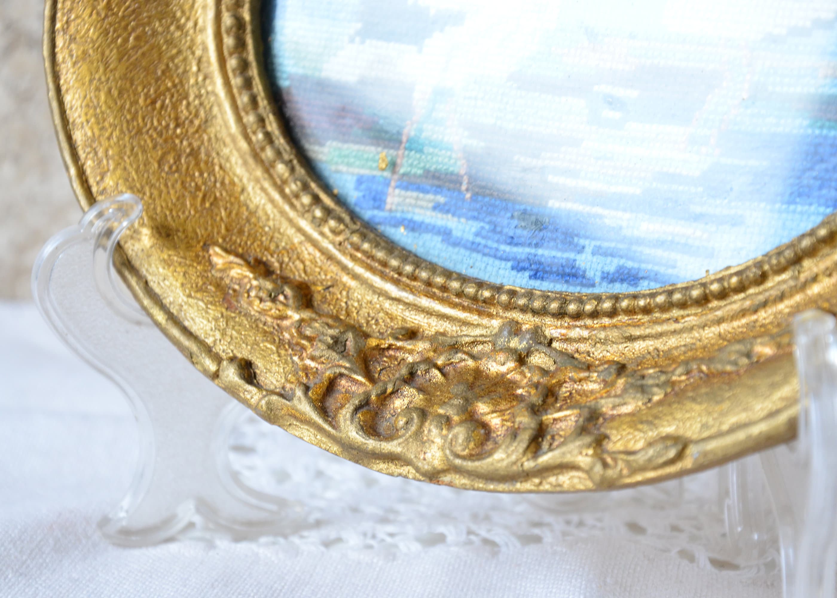 Vintage Oval Ornate Frame With Hand Embroidered Tapestry - Etsy