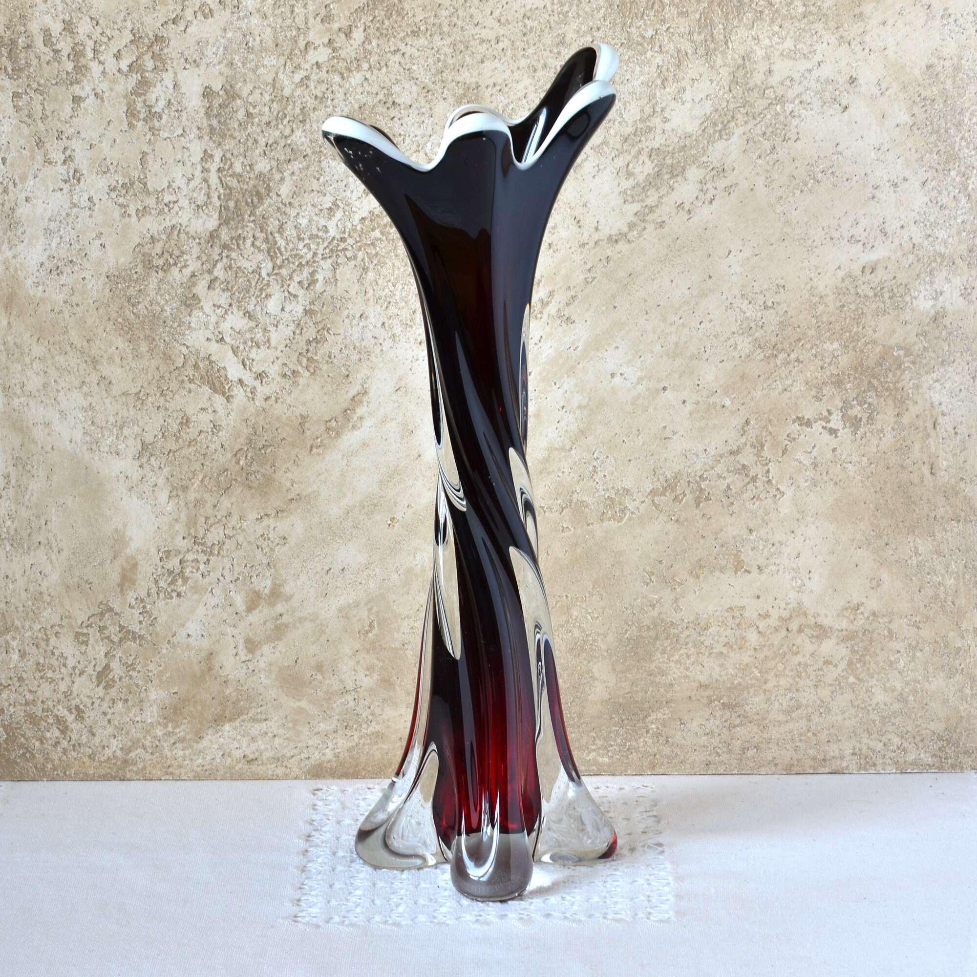 Vintage Twisted Stem Glass Vase for Flowers, Hand Blown Glass Swung ...
