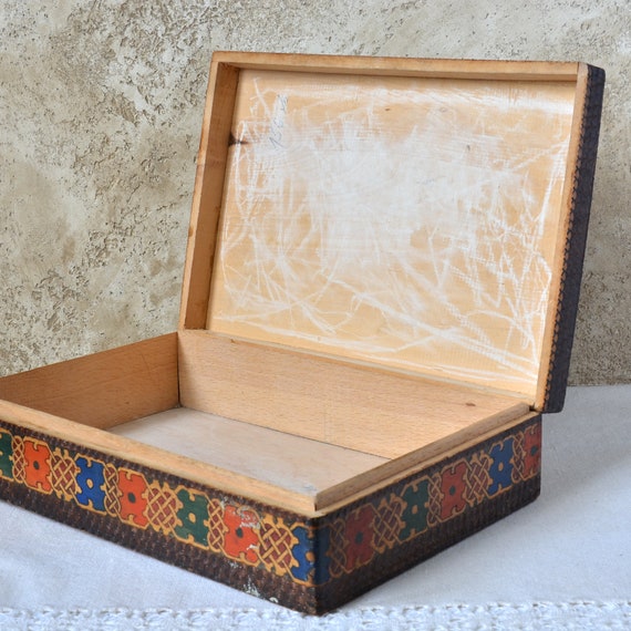 Vintage Wooden Pyrography Box, Keepsake Box, Wood Sto… - Gem