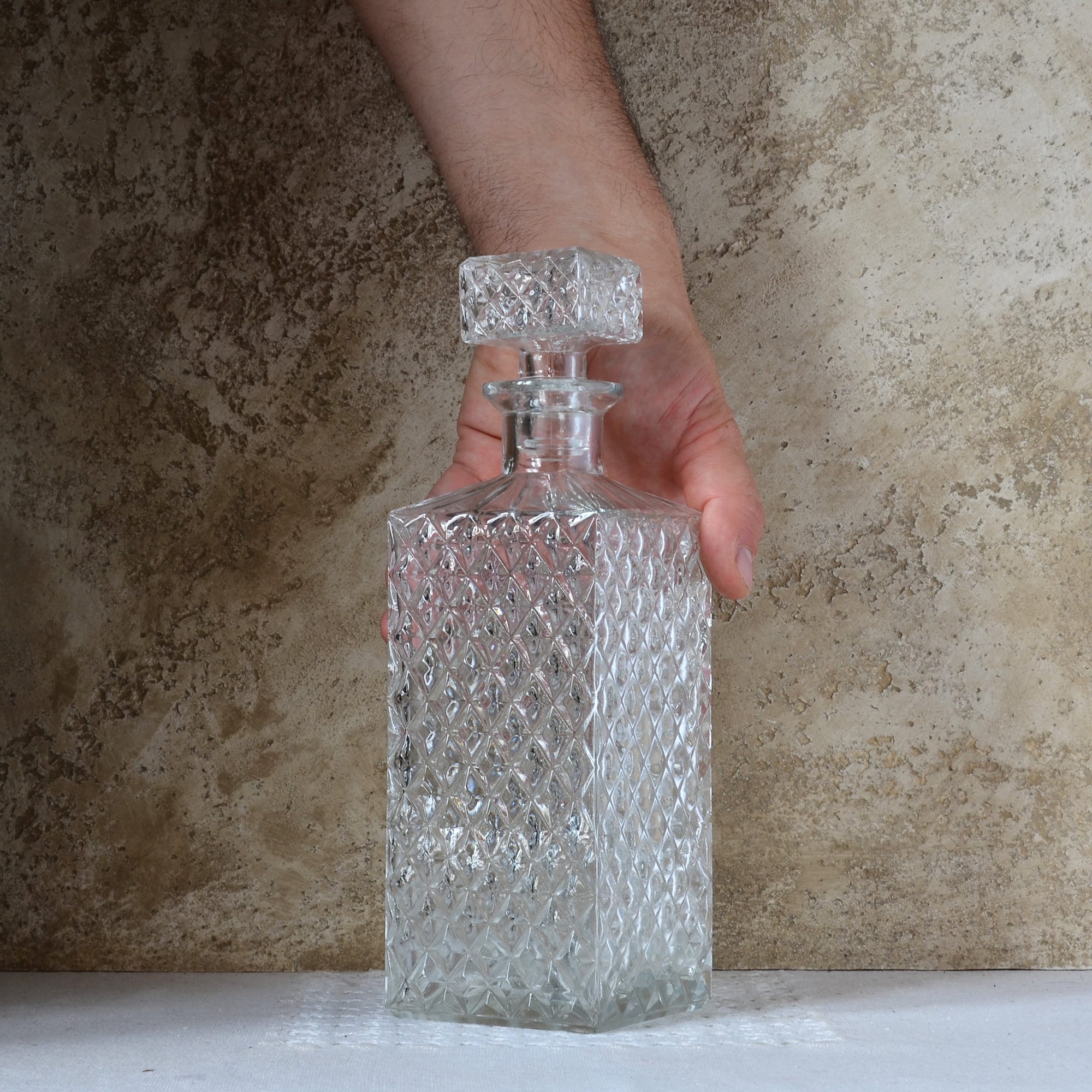 Vintage Rectangular Glass Decanter With Glass Stopper, Cognac Decanter ...