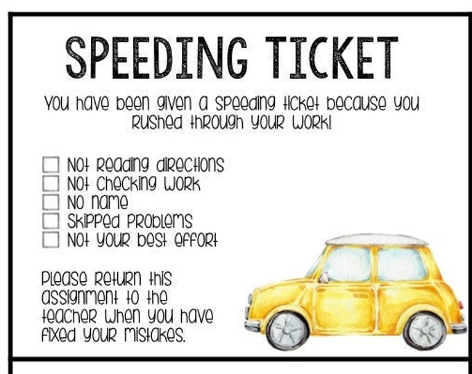 Speeding Tickets Classroom Management - Etsy