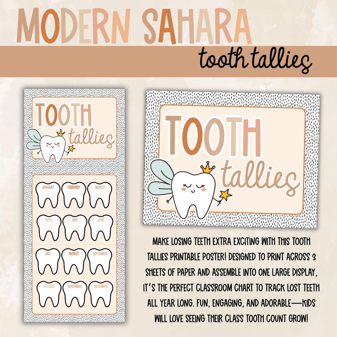 Classroom Tooth Tally Poster: Modern Sahara Decor (printable PDF ...