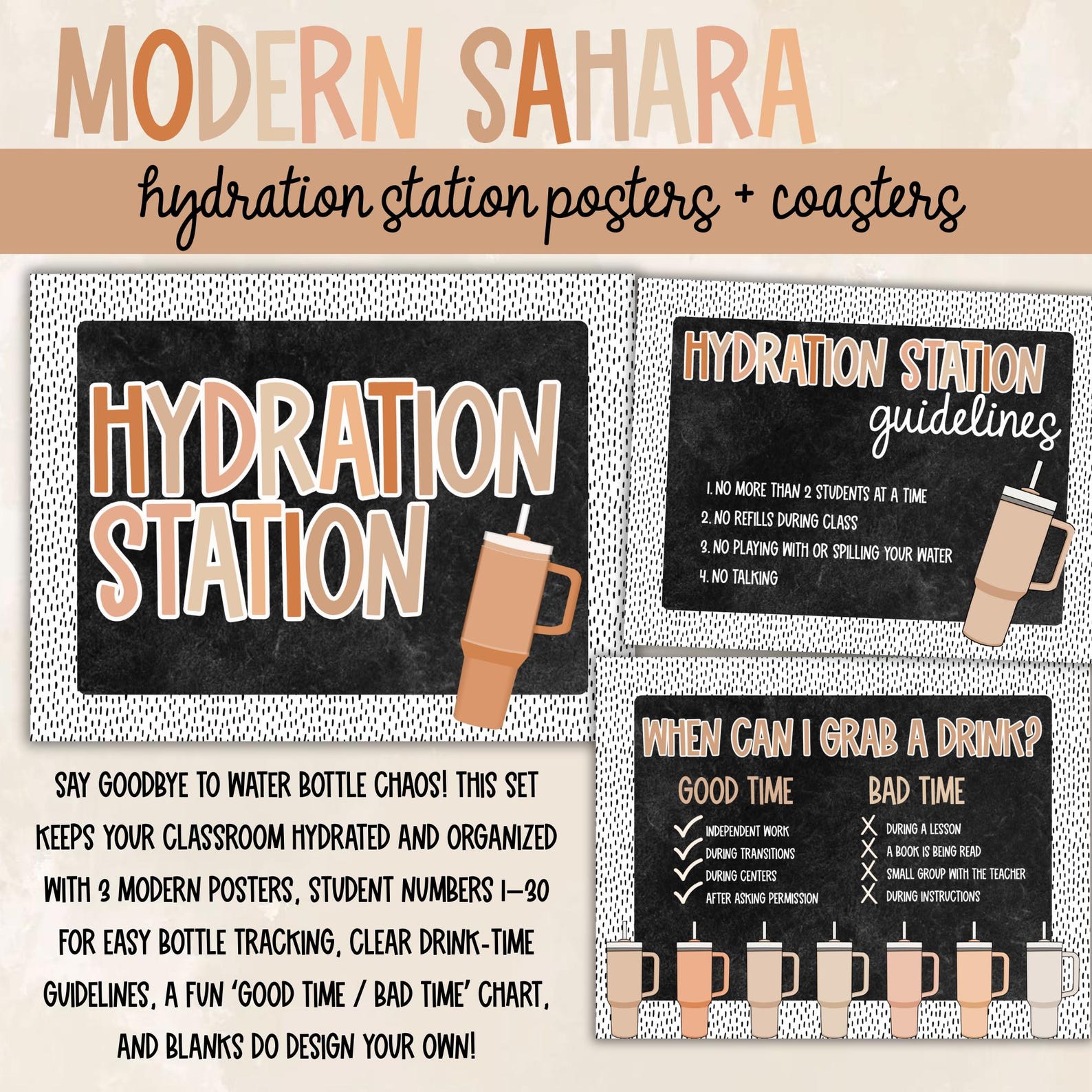 Classroom Hydration Station Set: Modern Sahara Decor (digital Download ...