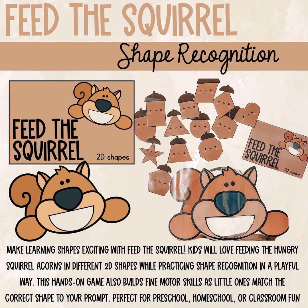Feed the Squirrel 2D Shapes. Preschool. Shape Recognition. Kindergarten ...