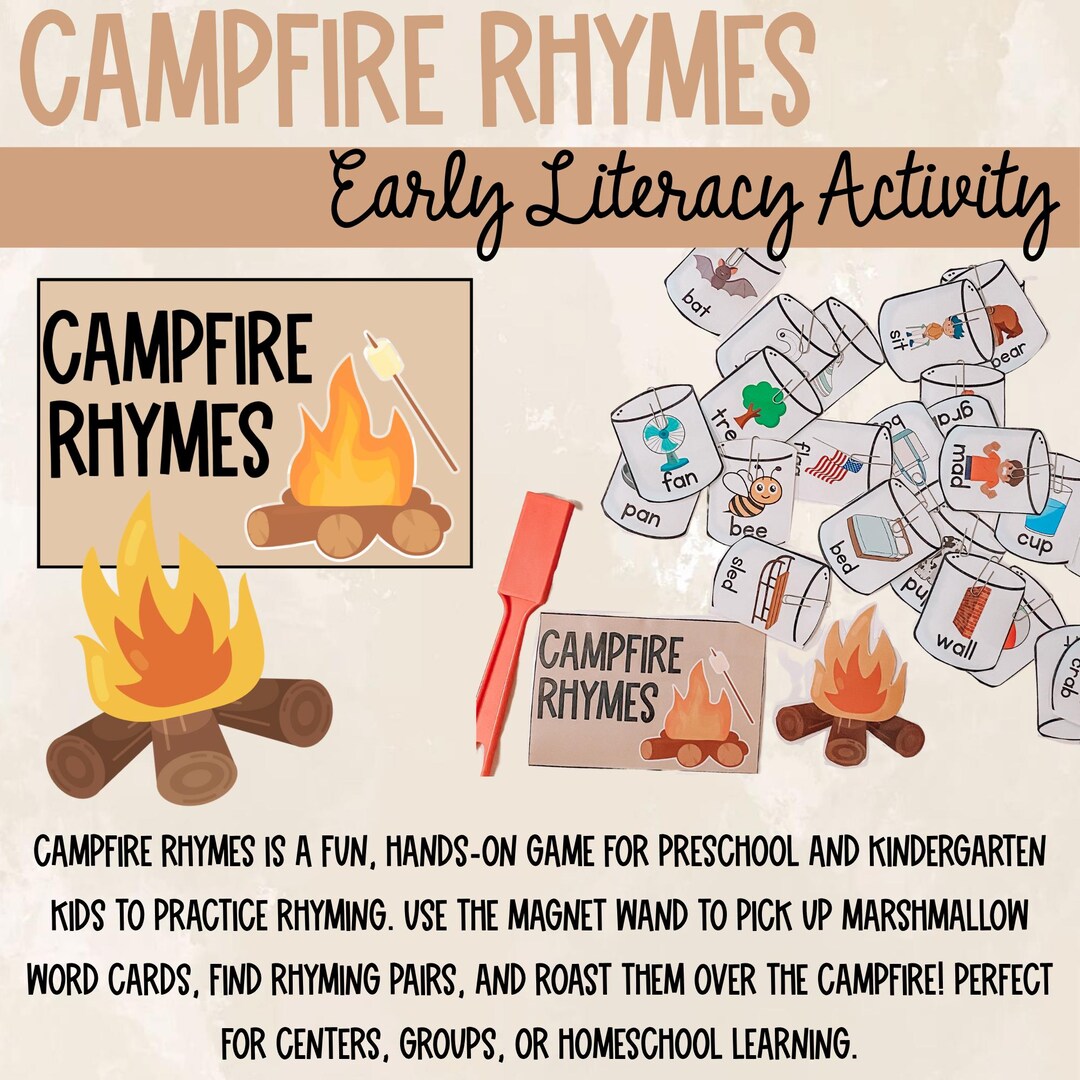 Campfire Rhymes Literacy Game: Preschool Kindergarten Rhyming - Etsy