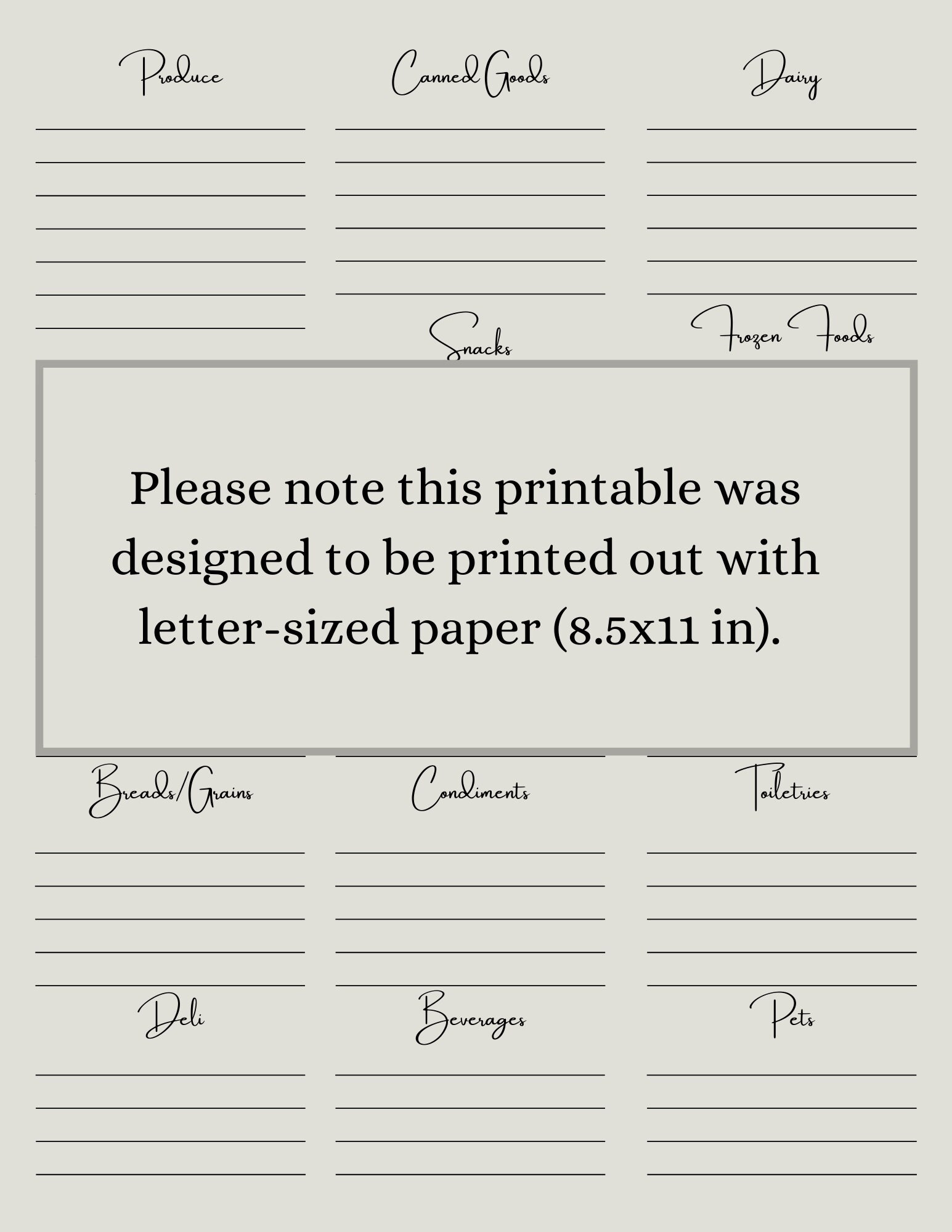 Grocery List Printable - Letter Size - Etsy