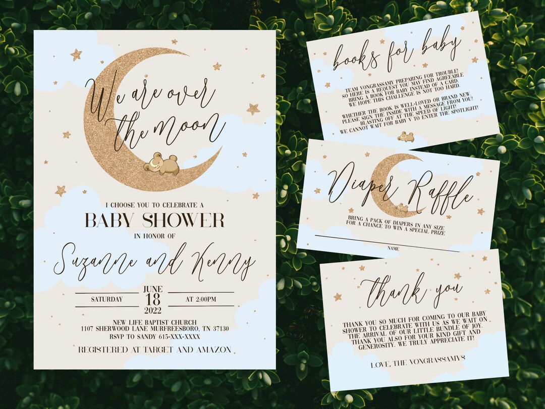 Pokémon Baby Shower Invitation, Moon and Stars Invitation Set, Books ...