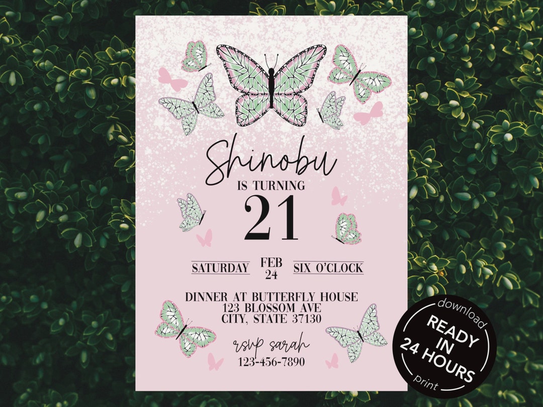 Demon Slay Anime Birthday Invitation, Butterfly Birthday Party Invite ...