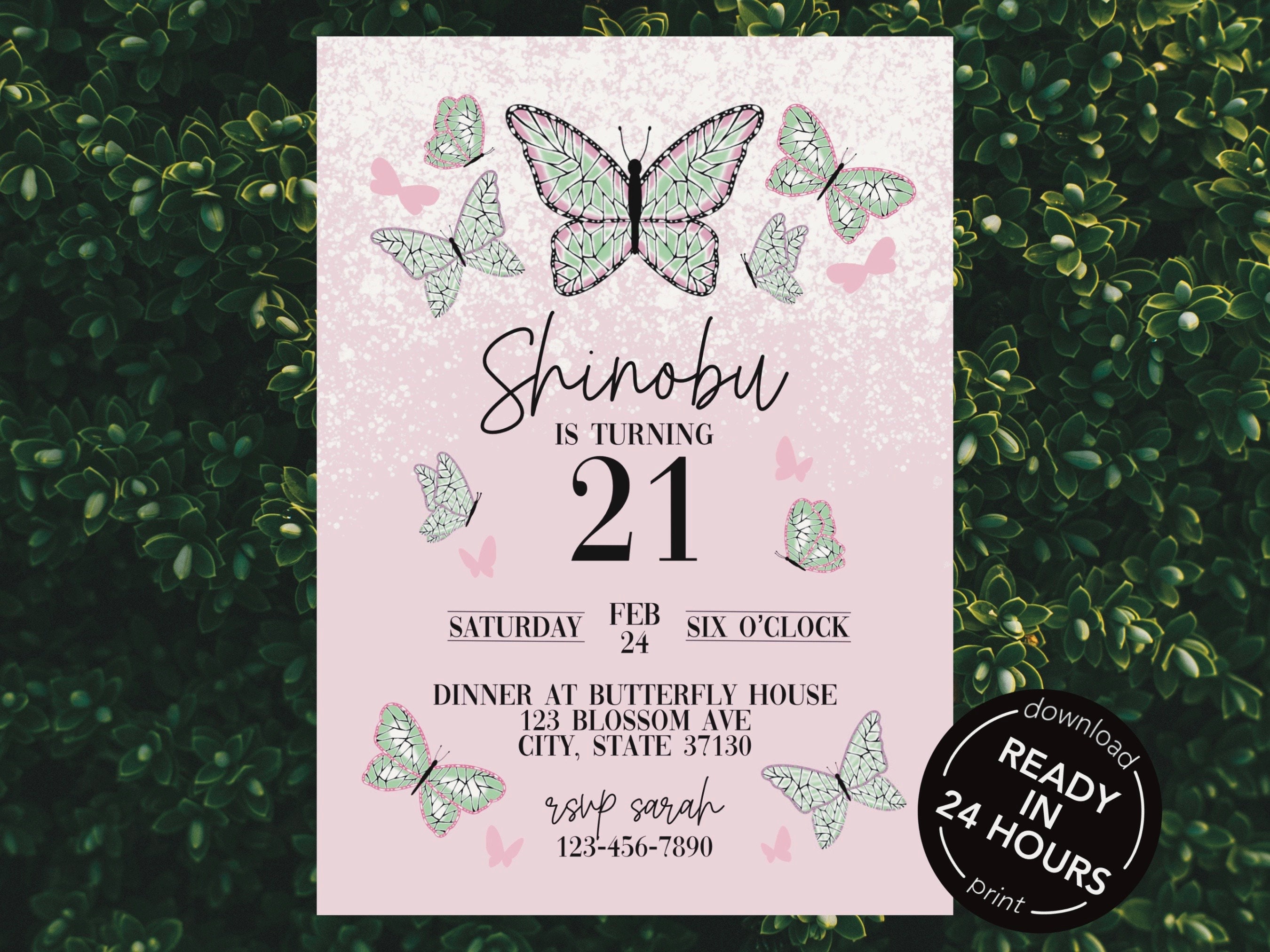 Demon Slay Anime Birthday Invitation, Butterfly Birthday Party Invite ...