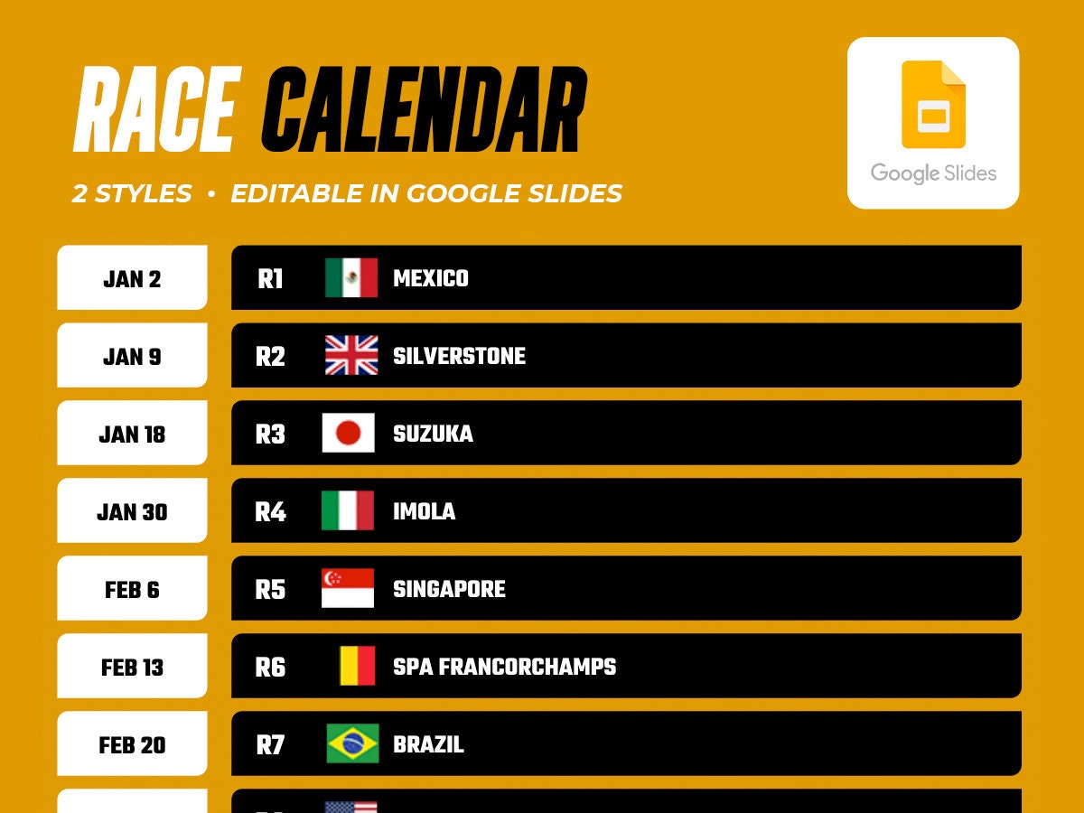 Race Calendar Template Graphic - Etsy