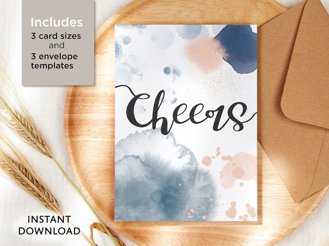 Printable Modern Cheers Card With Free Printable Envelope Templates ...