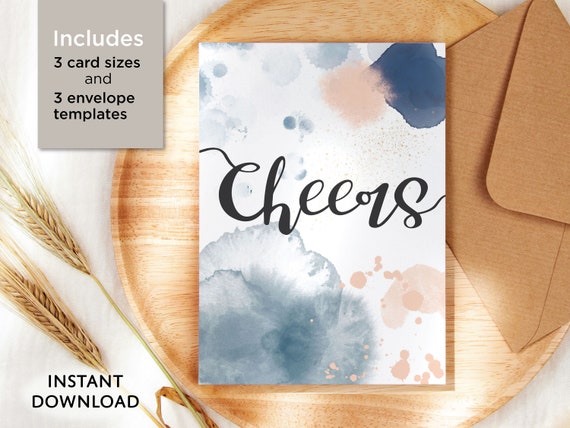 Printable Modern Cheers Card With Free Printable Envelope - Etsy