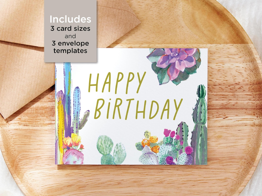 Printable Cactus Happy Birthday Card With Printable Envelope Templates ...