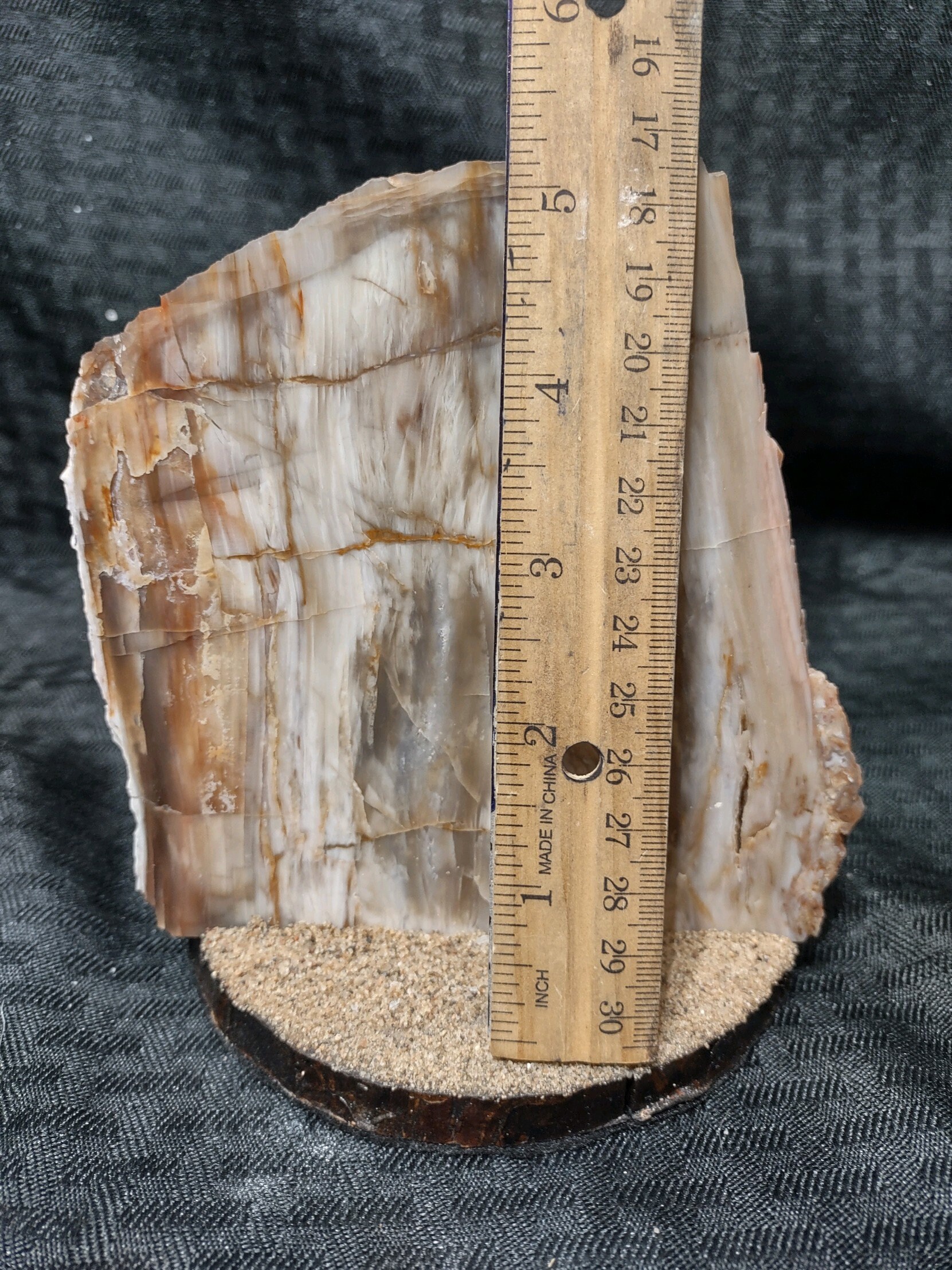Petrified Wood Display With Pewter Train and Oil Derrick, Nice Wood ...