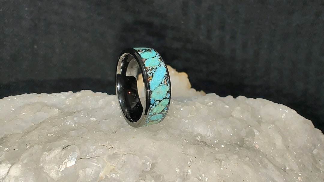 Turquoise With Copper Accents Mounted on a Black Ceramic Band, Size 10 ...
