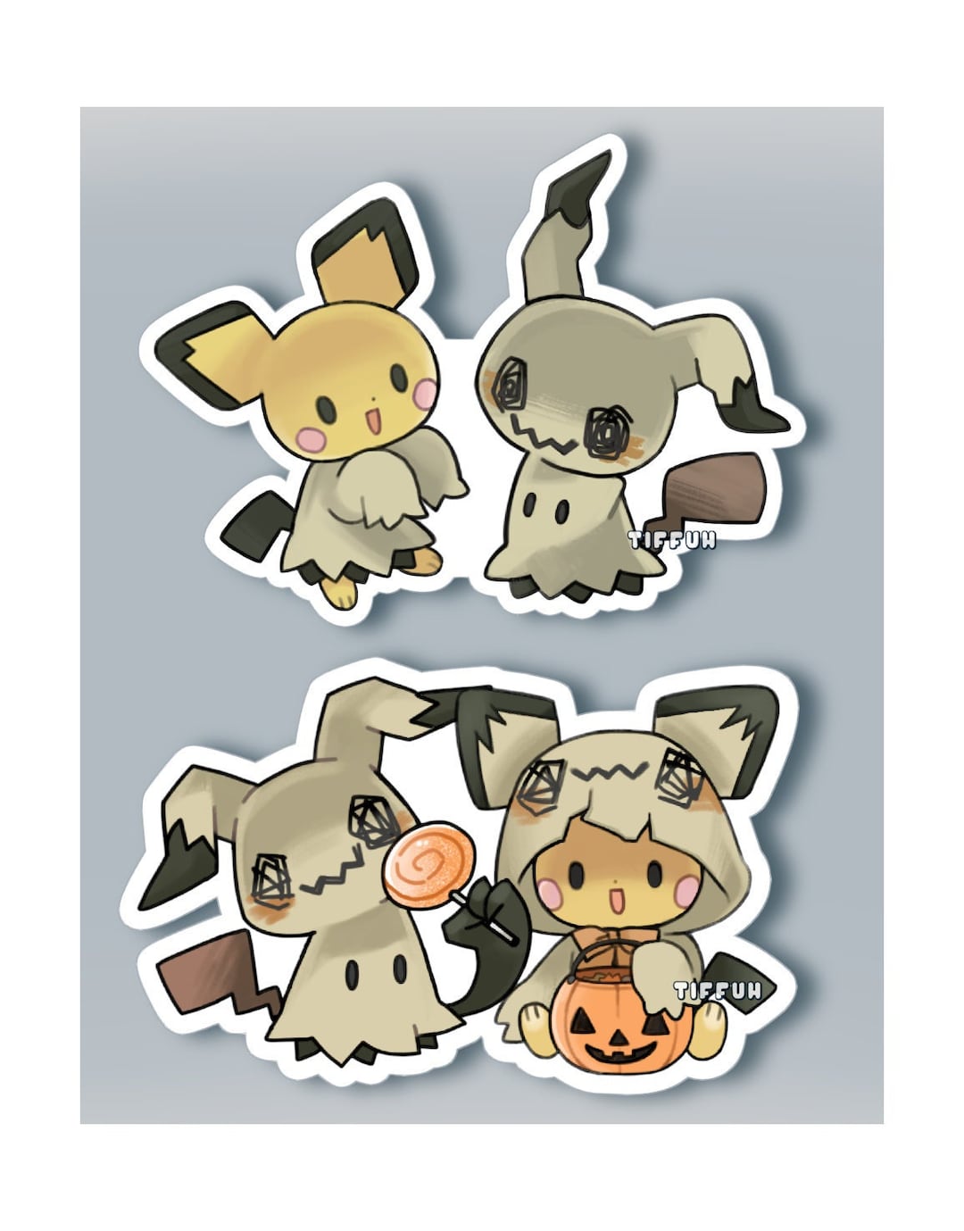 Pichu and Mimikyu Halloween Candy Matte Stickers Die Cut Handmade - Etsy