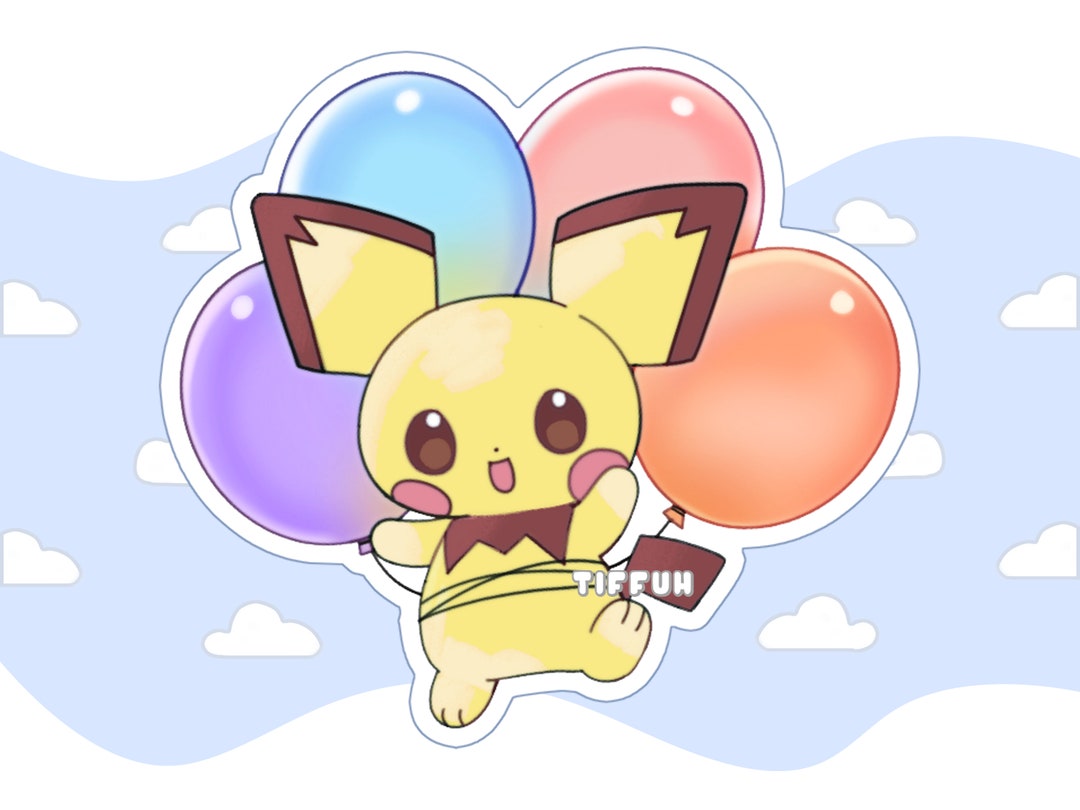 Pichu Rainbow Balloons Matte Sticker Baby Pokemon Birthday - Etsy