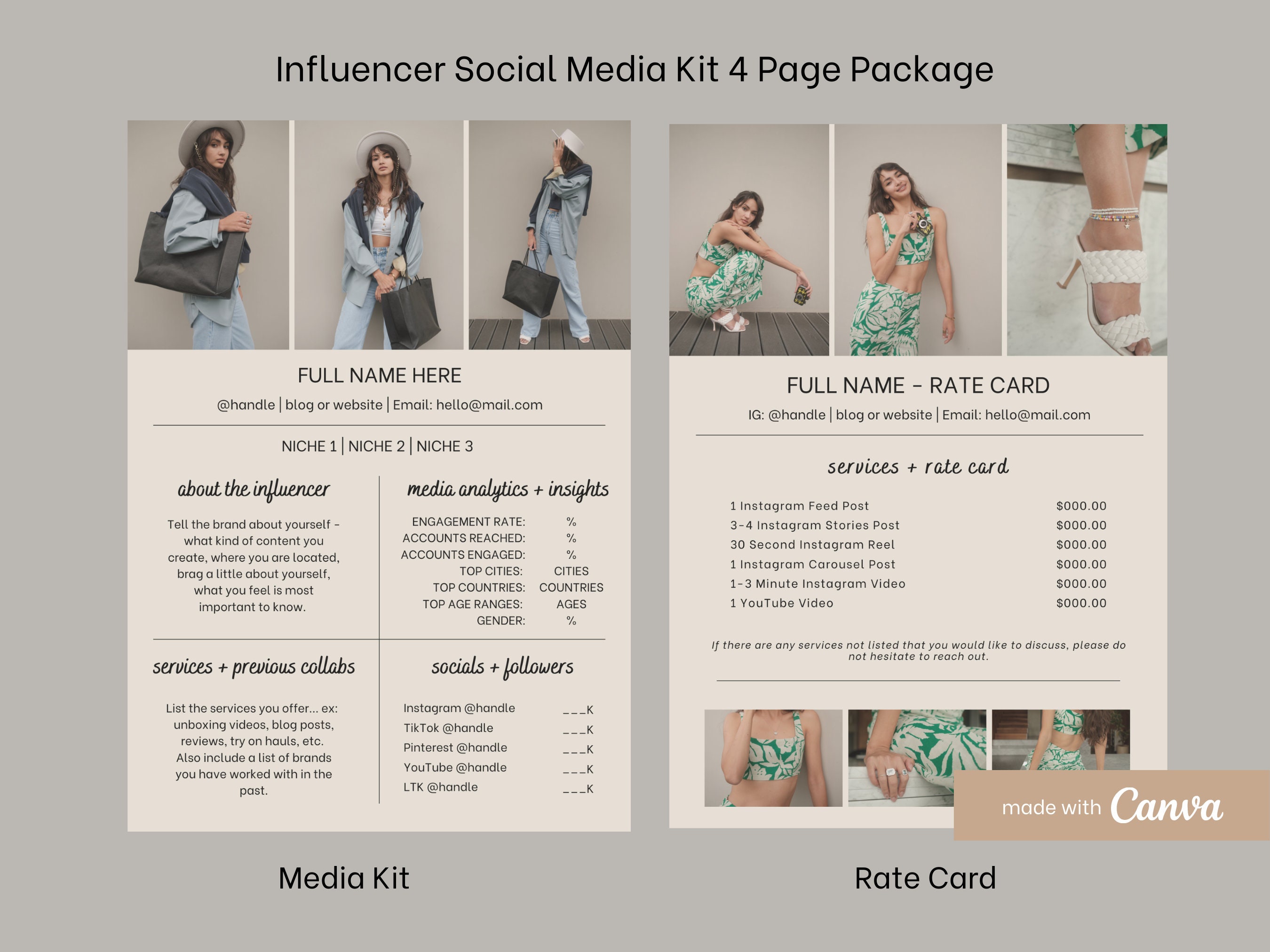 Influencer Media Kit Package | Media Kit Sheet | Rate Sheet | Packages ...