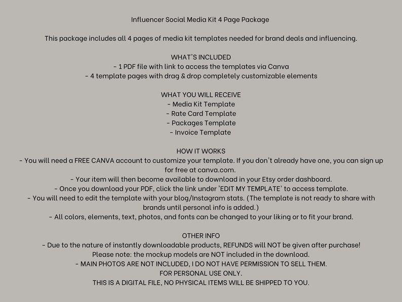 Influencer Media Kit Package | Media Kit Sheet | Rate Sheet | Packages ...