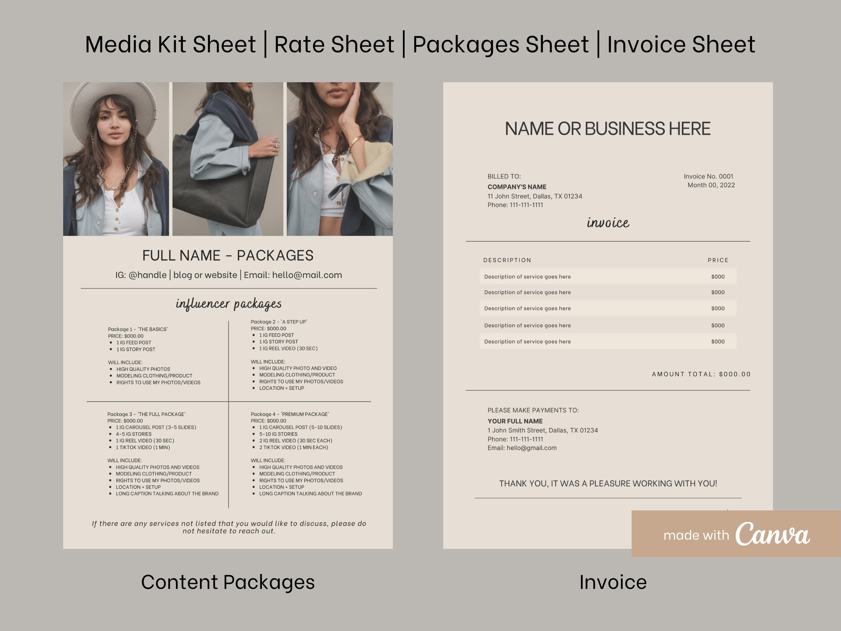 Influencer Media Kit Package | Media Kit Sheet | Rate Sheet | Packages ...