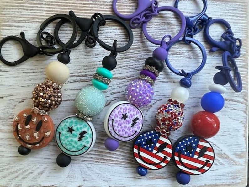 Smiley Face Key Chains, Several Variations to Choose Brown, Turquoise ...