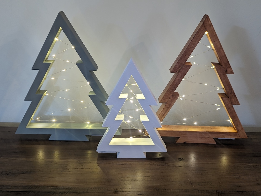 Handmade Wooden Standing Christmas Trees With Lights, Indoor Christmas ...
