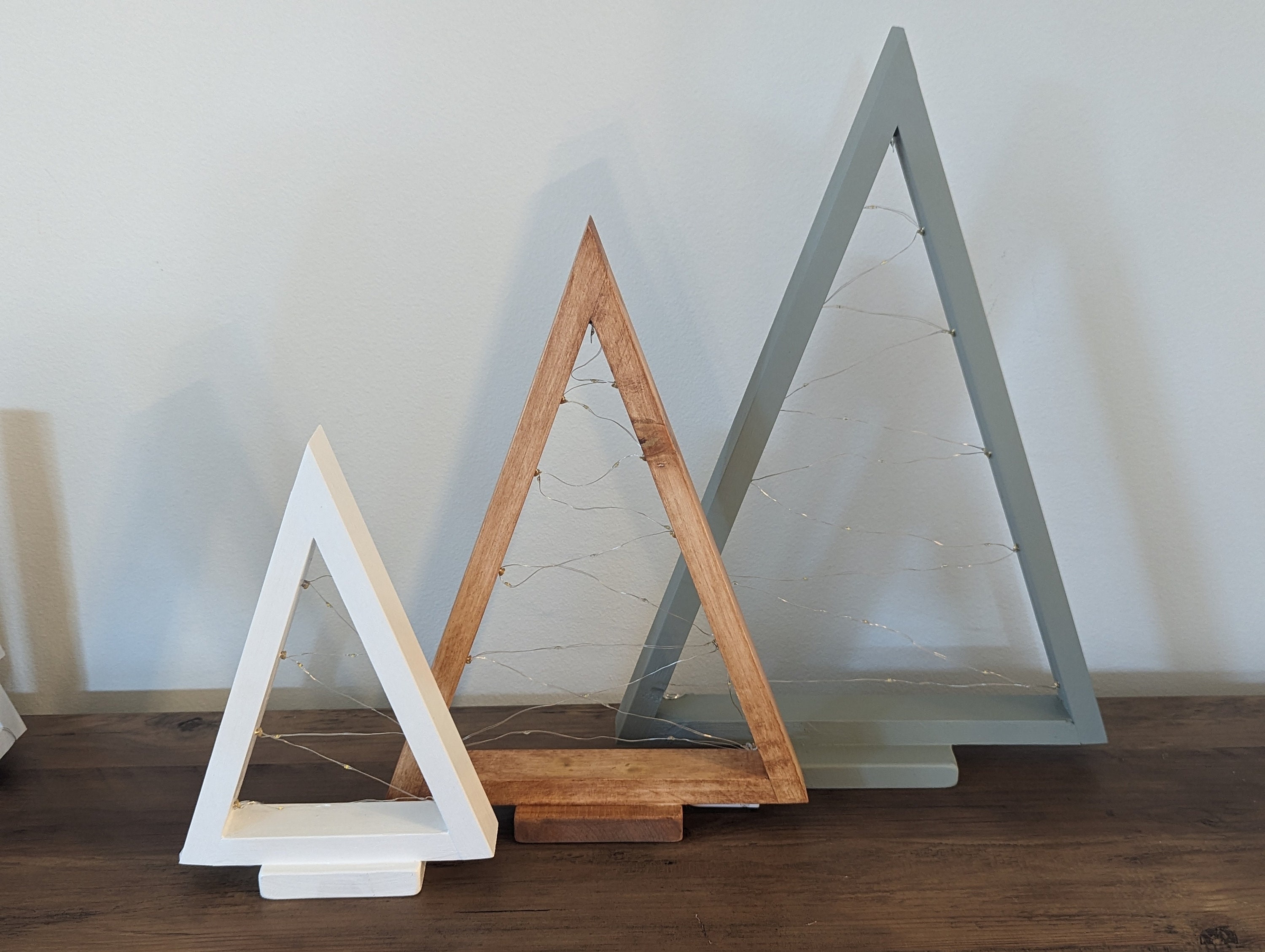Handmade Wooden Standing Triangular Christmas Trees With Lights ...