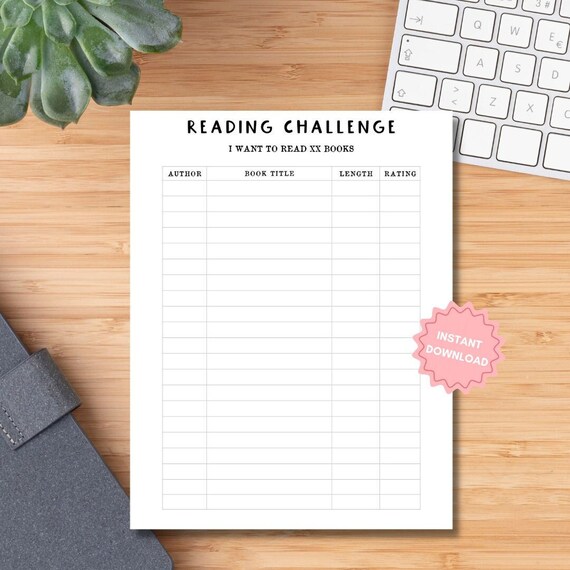 Reading Challenge Printable Reading Tracker Book Review - Etsy
