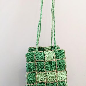 Raffia Green Braided Bucket Bag With Gold Trim, Braided Bag, Bicolor ...