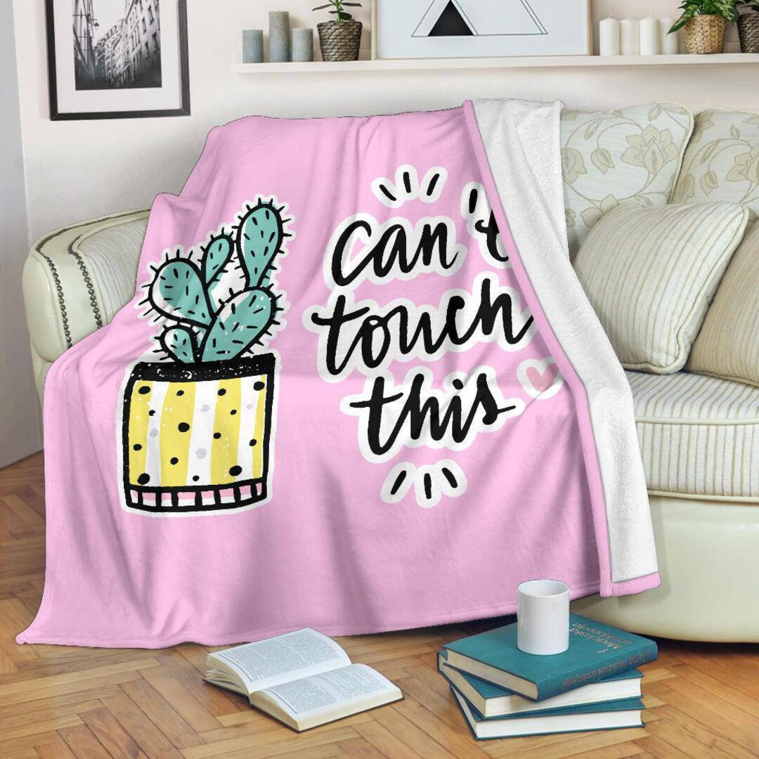 Positive Cactus Plant Cartoon Premium Blanket Can't Touch - Etsy