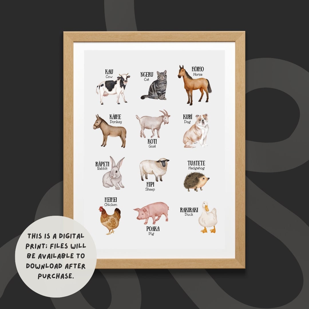 Te Reo Māori & English Learning Poster for Kids Farm Animals - Etsy