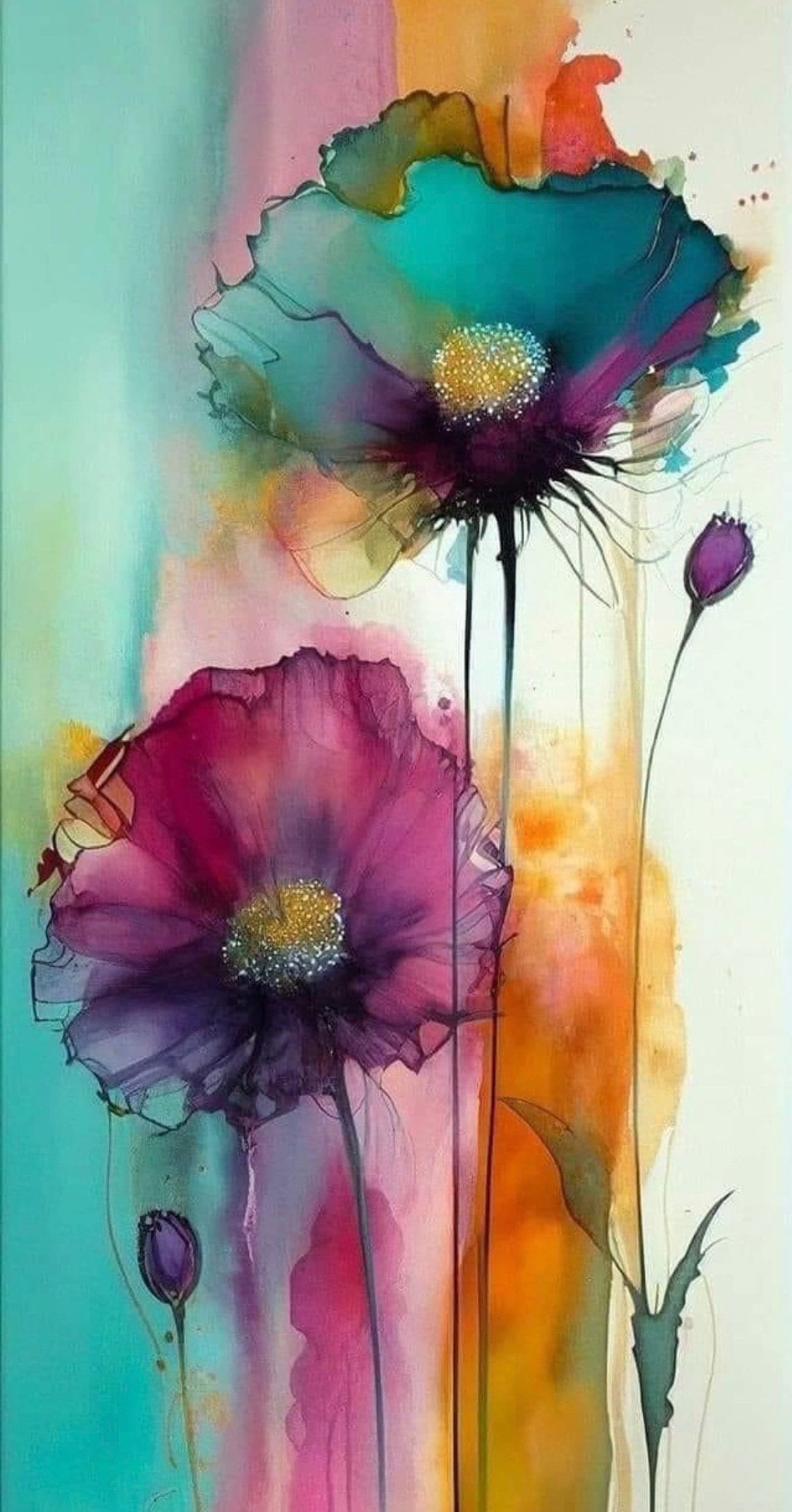 Pop Art Flowers Watercolor Flowers Peyote Tapestry Contemporary Art in ...