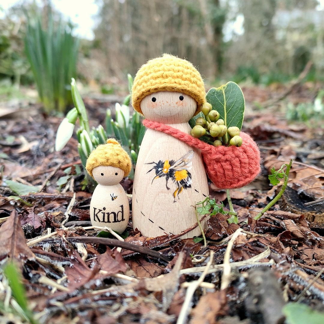 Roots & Seedlings - 'be Kind' Wooden Peg Doll With Mini Seedling - Etsy