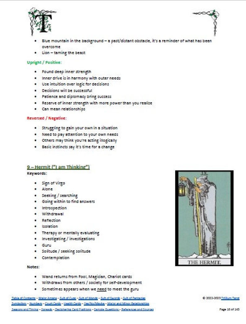 Trillium Tarot Quick Reference Guide (updated June 2023) - Etsy