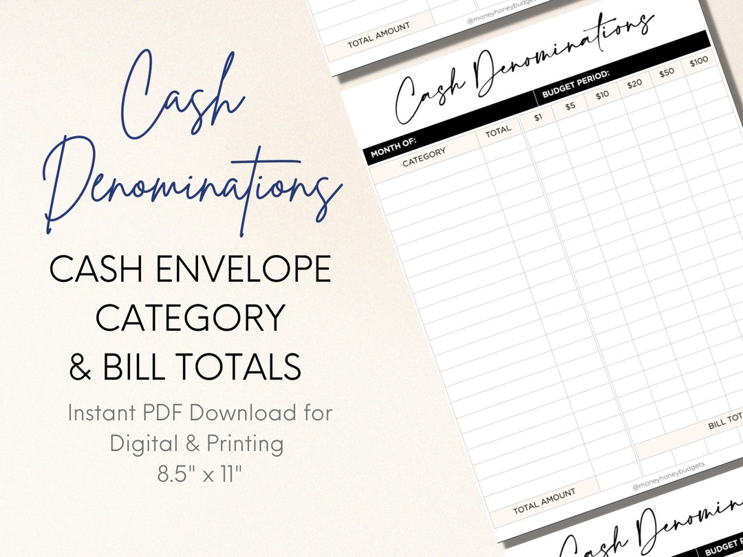 Digital & Printable Cash Denomination Breakdown Tracker | Cash Envelope ...