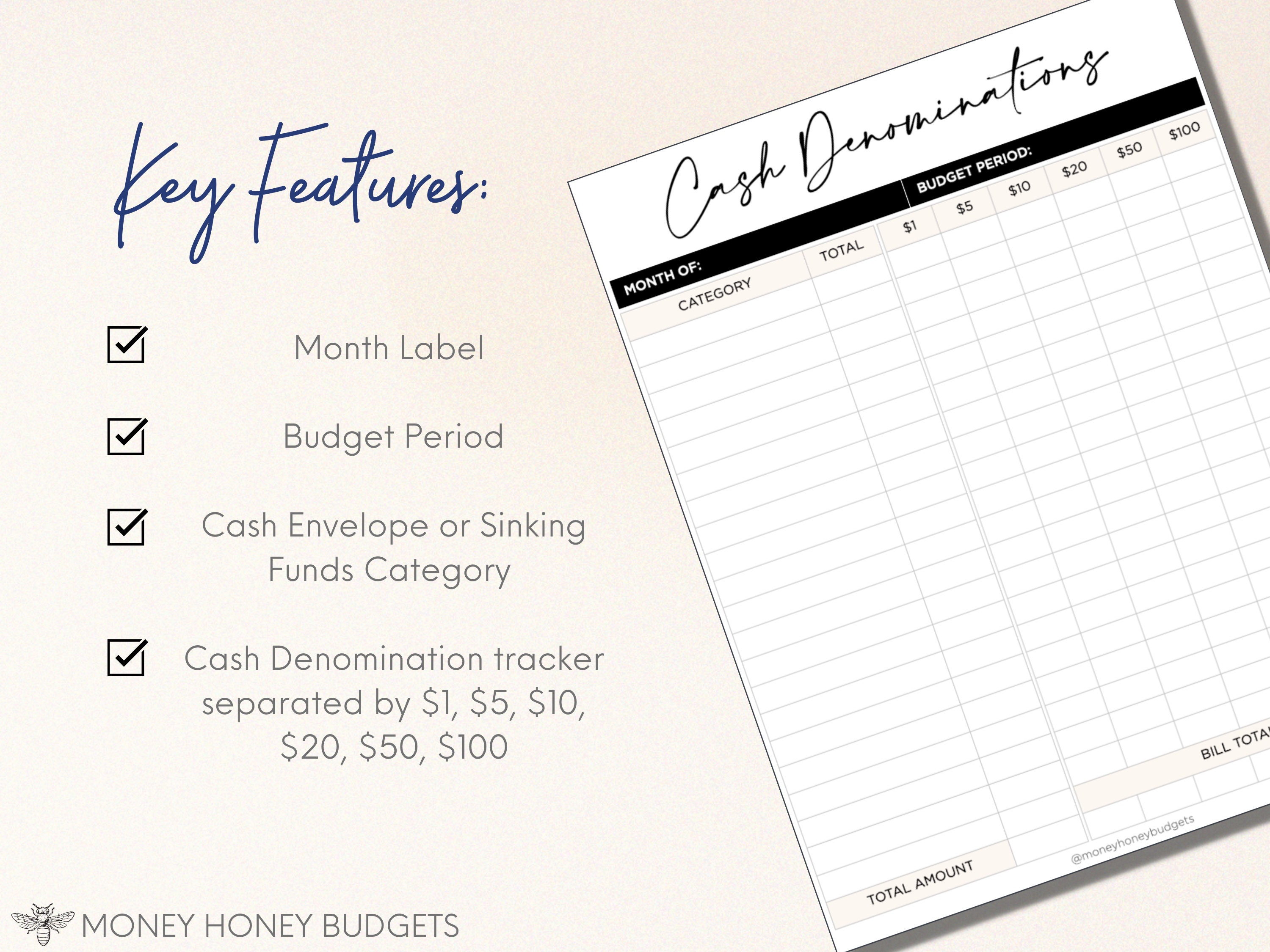 Digital & Printable Cash Denomination Breakdown Tracker | Cash Envelope ...