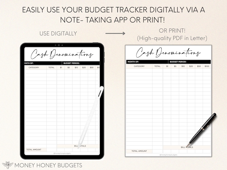 Digital & Printable Cash Denomination Breakdown Tracker | Cash Envelope ...