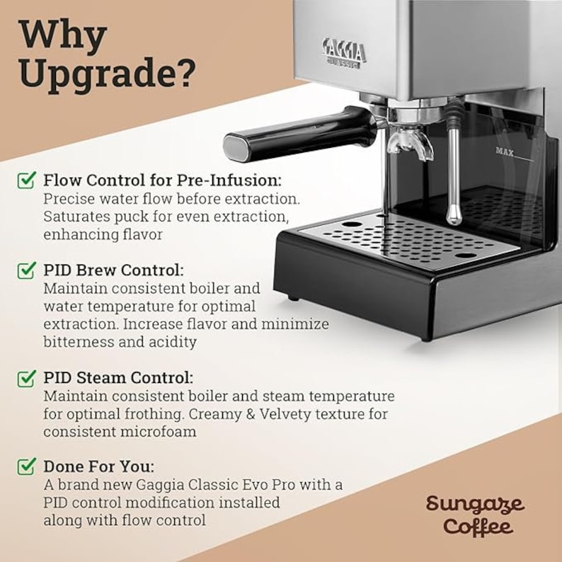 Modified Gaggia Classic Pro Evo W/upgrade Kit for Brew, Steam, & Flow ...