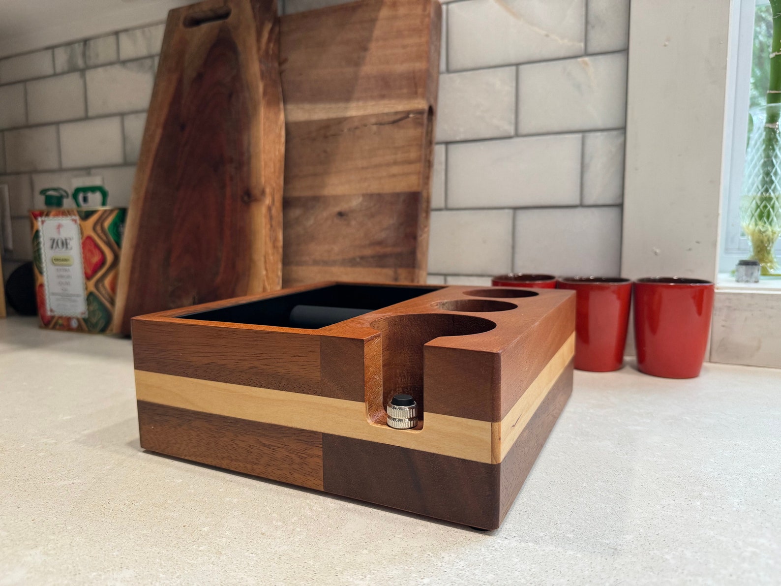 Wooden Espresso Tamp Station Knock Box With Removable Metal Basket for ...